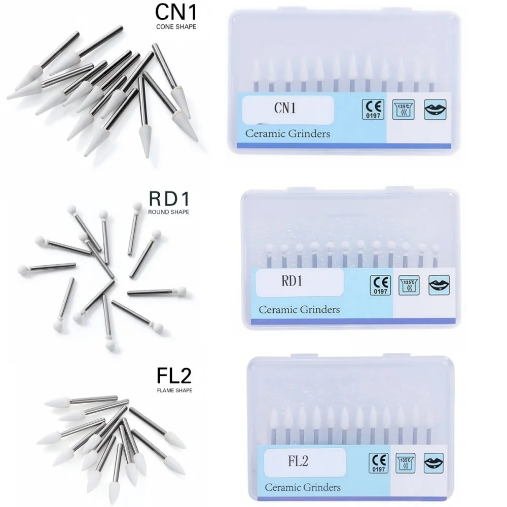 Dental White Stone Polishing FG Burs Cone/Flame/Round Shape Abrasion ...