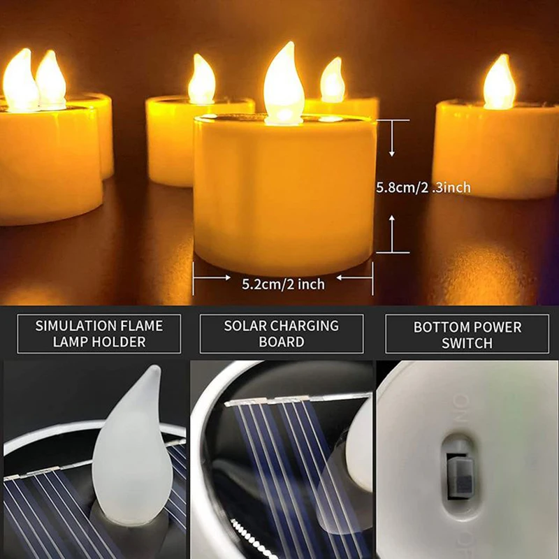 Solar Flameless LED Candles Light Flickering Tea Lights Outdoor Garden ...