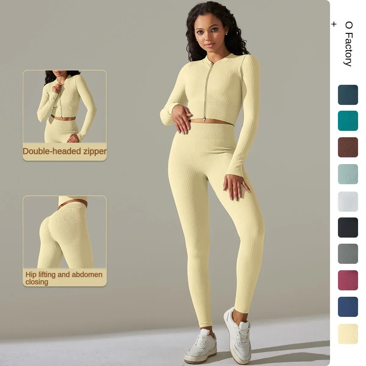 Seamless-Thread-Yoga-Set-Sports-Fitness-High-Waist-Hip-lifting-Pants-Long-Sleeved-Zipper-Suit ...