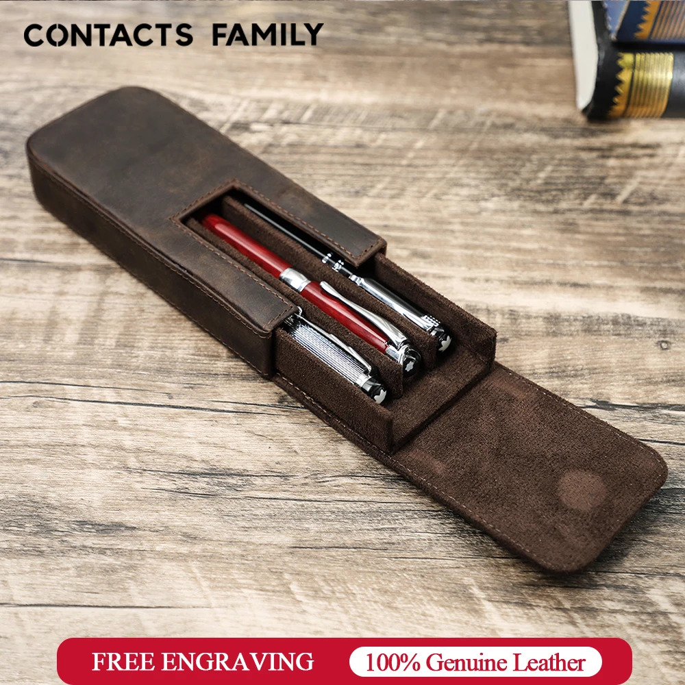 CONTACTS-FAMILY-Genuine-Leather-3-Slots-Pen-Case-With-Removable-Pen ...