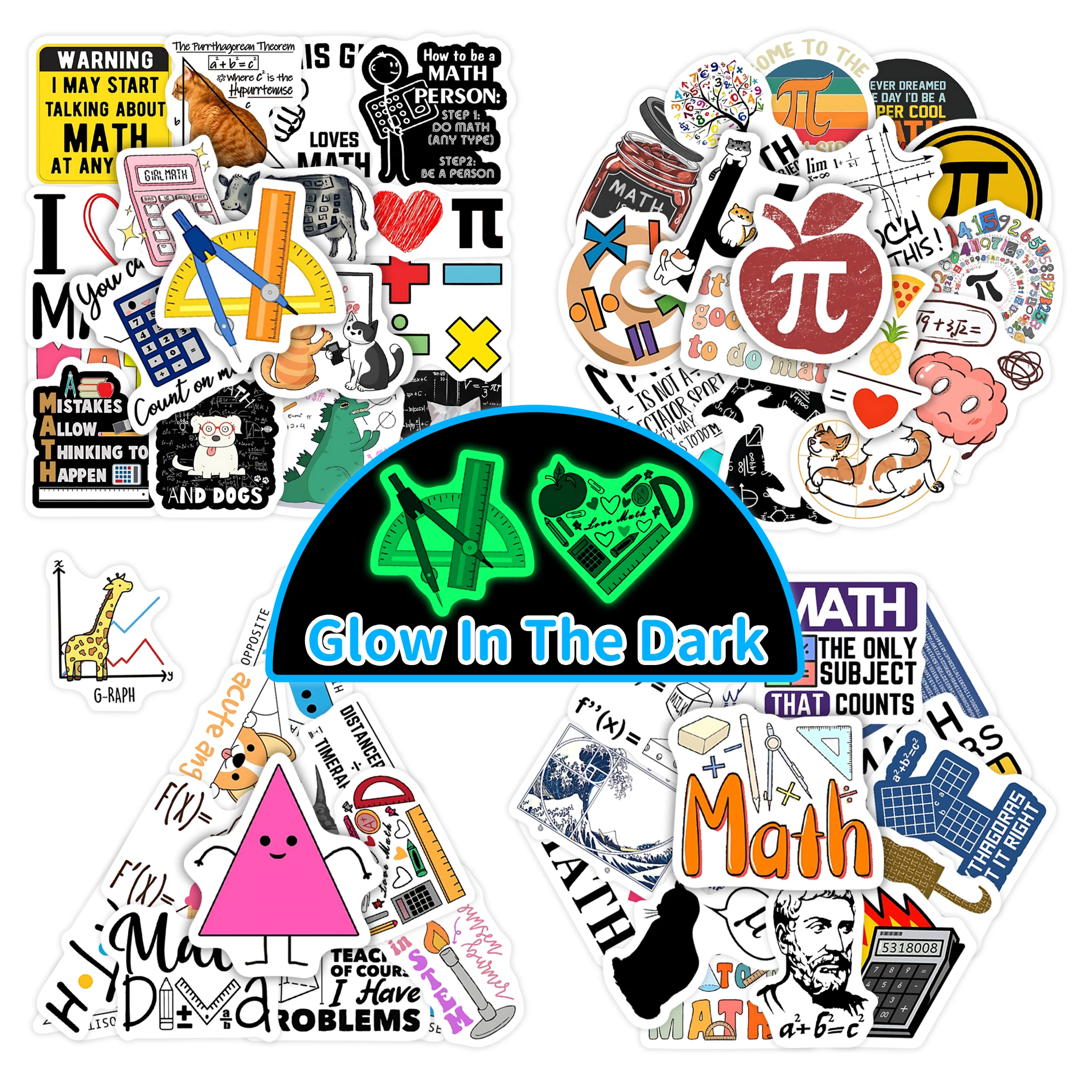 50Pcs Math Elements Glow in the Dark Stickers Waterproof Vinyl Stickers ...