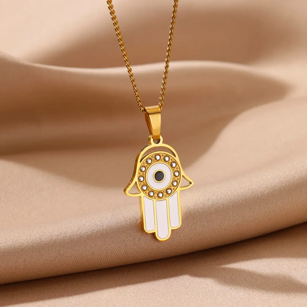Zircon-Fatima-Hand-Pendant-Necklace-For-Women-Stainless-Steel-Turkish ...