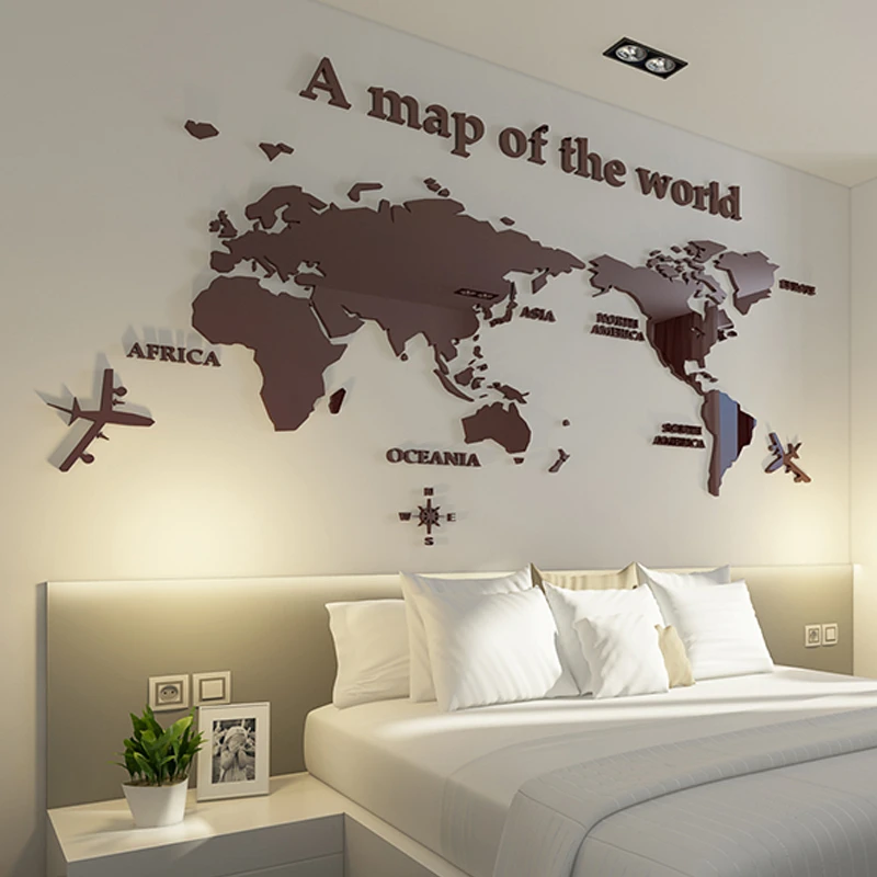 Large size World Map Mirror Wall stickers Office wall 3d decoration ...