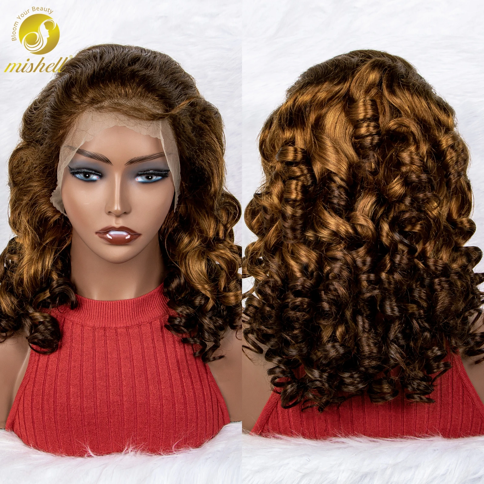 MISHELL-Colored-Loose-Wavy-Wave-Lace-Wig-13x4-Lace-Front-Human-Hair-Wig ...