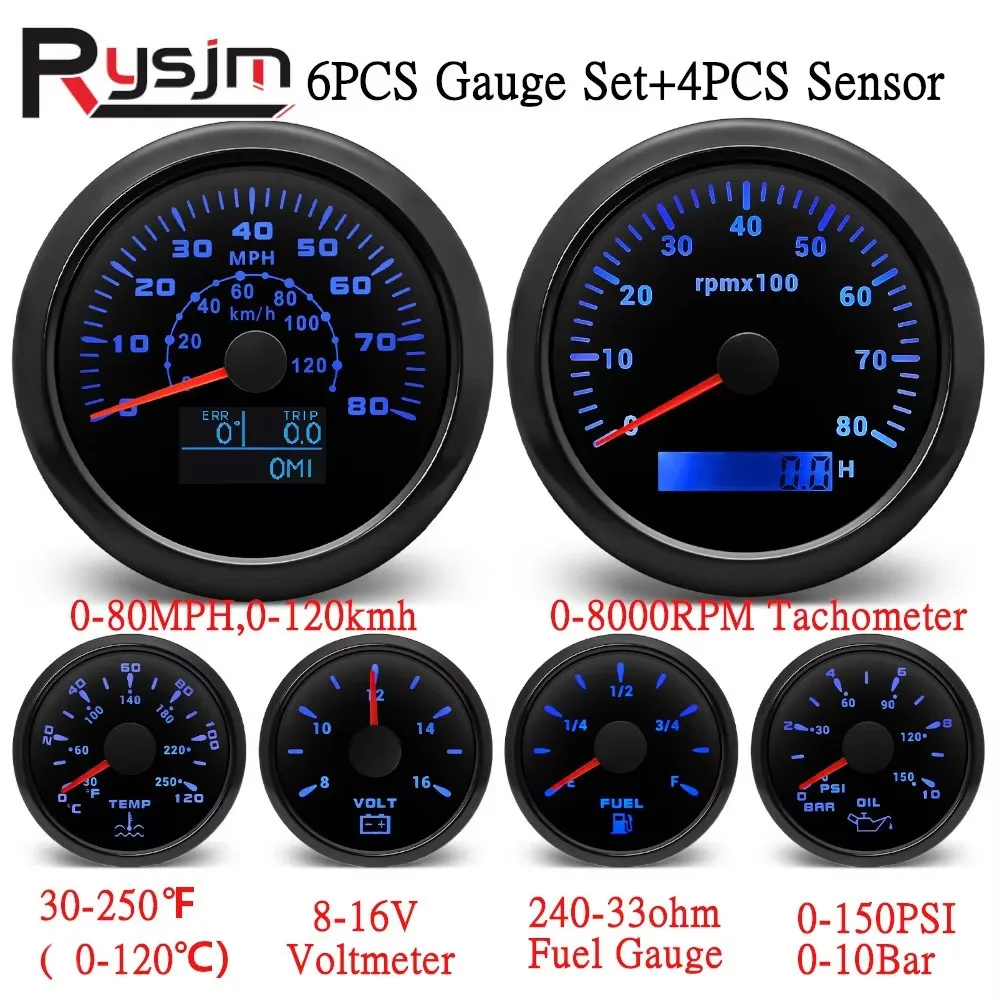 85mm-52mm-Gauge-Sensor-Kit-GPS-Speedometer-Tachomter-Fuel-Level-Gauge ...