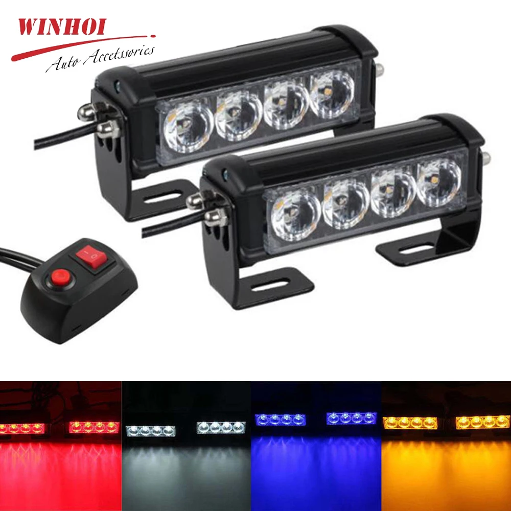 2 In 1 4 LED Strobe Lights for Car Police Flasher Car Alarm Beacon 12V ...