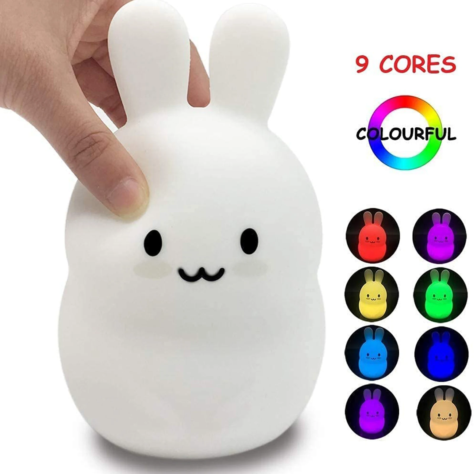 RGB LED Rabbit Night Light Remote Control USB Rechargeable Silicone ...