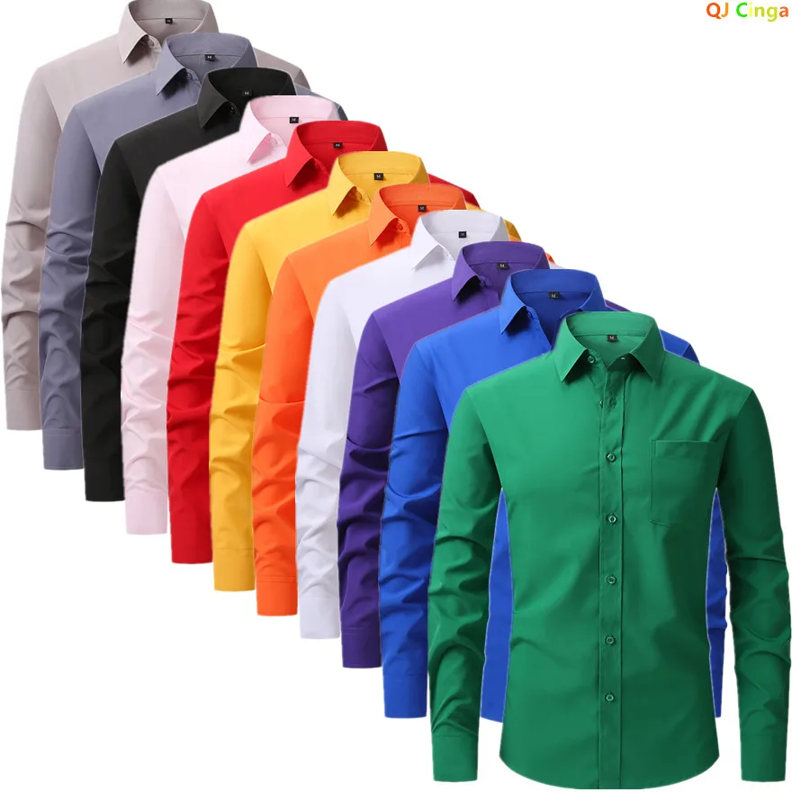 Solid Color Men's Long-sleeved Shirt, Single-breasted Square Collar ...