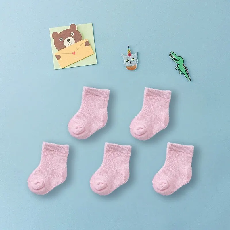 5 Pairs Sets 0 to 6 Months Newborn Baby Pink Socks Spring and Summer ...