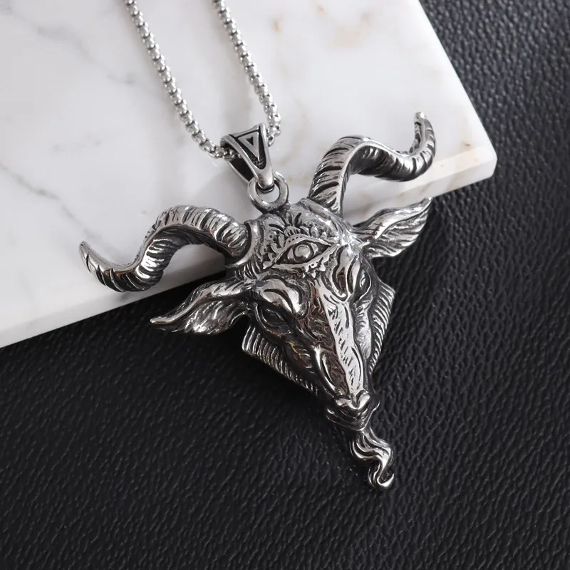 Satanic Necklace Goat Head Demon Eye Baphomet Pendant Chain Men Women ...
