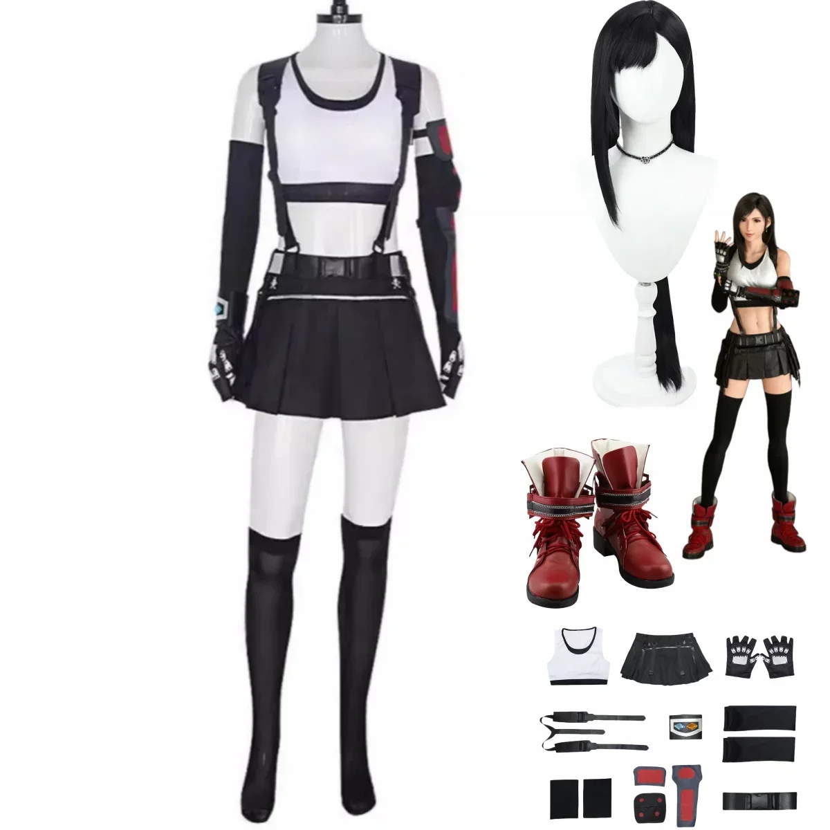 Anime Game Final Fantasy VII Tifa Lockhart Cosplay Costume Wig Skirt ...