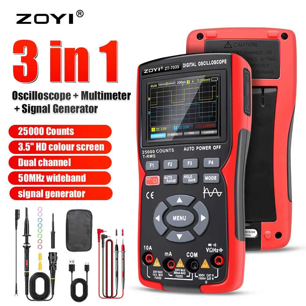 ZOYI ZT-703S High-Precision Dual-Channel 50m Three-in-One Oscilloscope ...