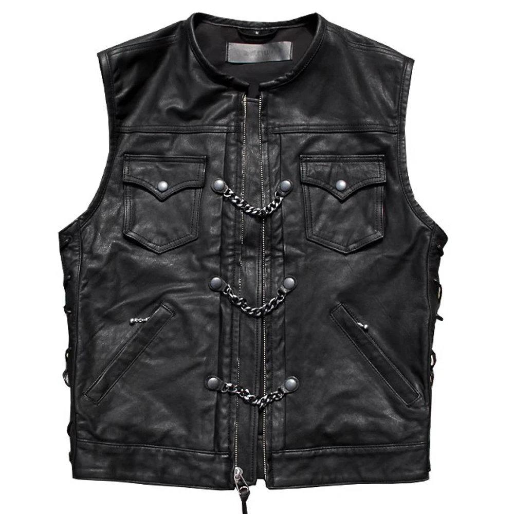 Genuine-Leather-Motorcycle-Chain-Vest-For-Man-5XL-Natural-Sheepskin ...