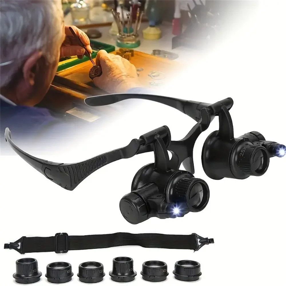Headband-LED-Lights-Glasses-Magnifier-10X-15X-20X-25X-Replaceable ...