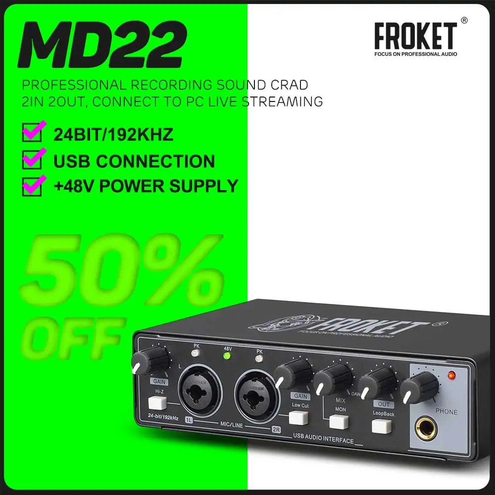FROKET-Audio-Interface-Sound-Card-24-bit-192KHz-AD-Converter-MD22 ...