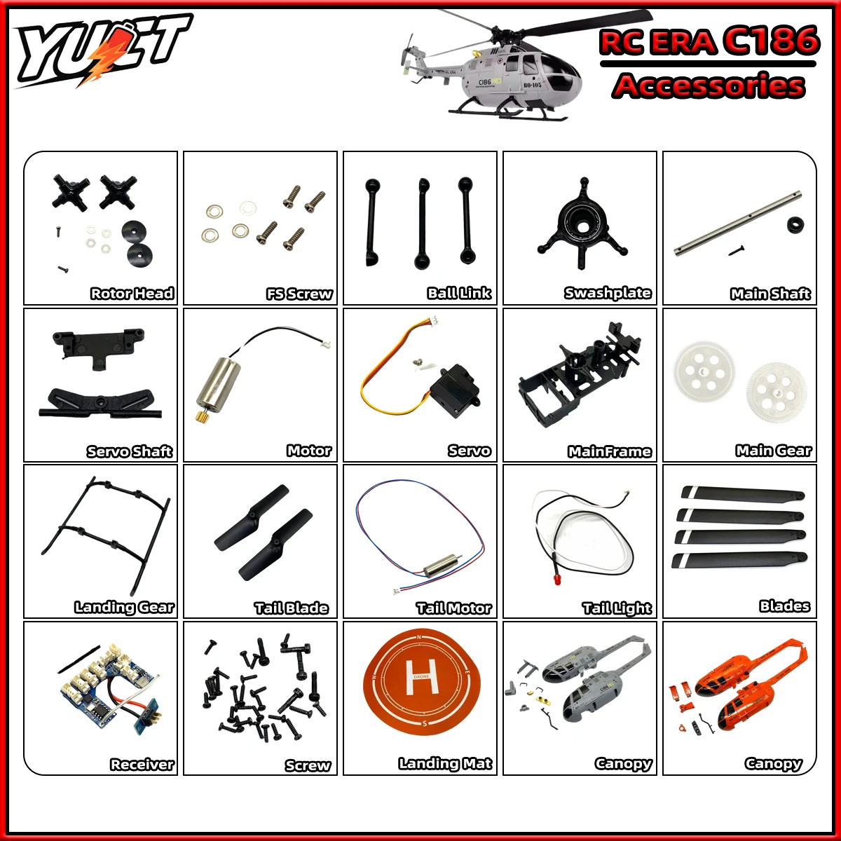 RC ERA C186 RC Helicopter Original Accessories Canopy Blade Gear Motor ...