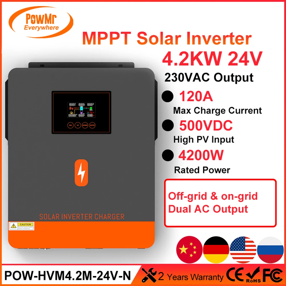 PowMr 4.2KVA/4.2KW Hybrid Solar Inverter 24V 220V Output Support Wifi ...