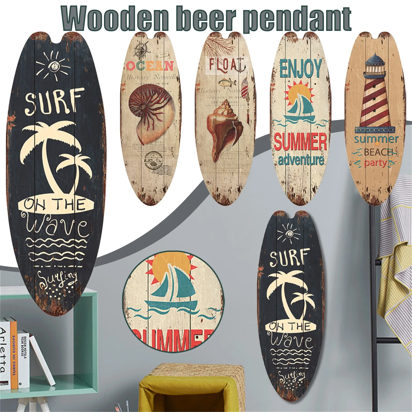 Casual-Home-Decor-Vintage-Wooden-Sign-Surfboard-Wooden-Sign-Beach-Style ...