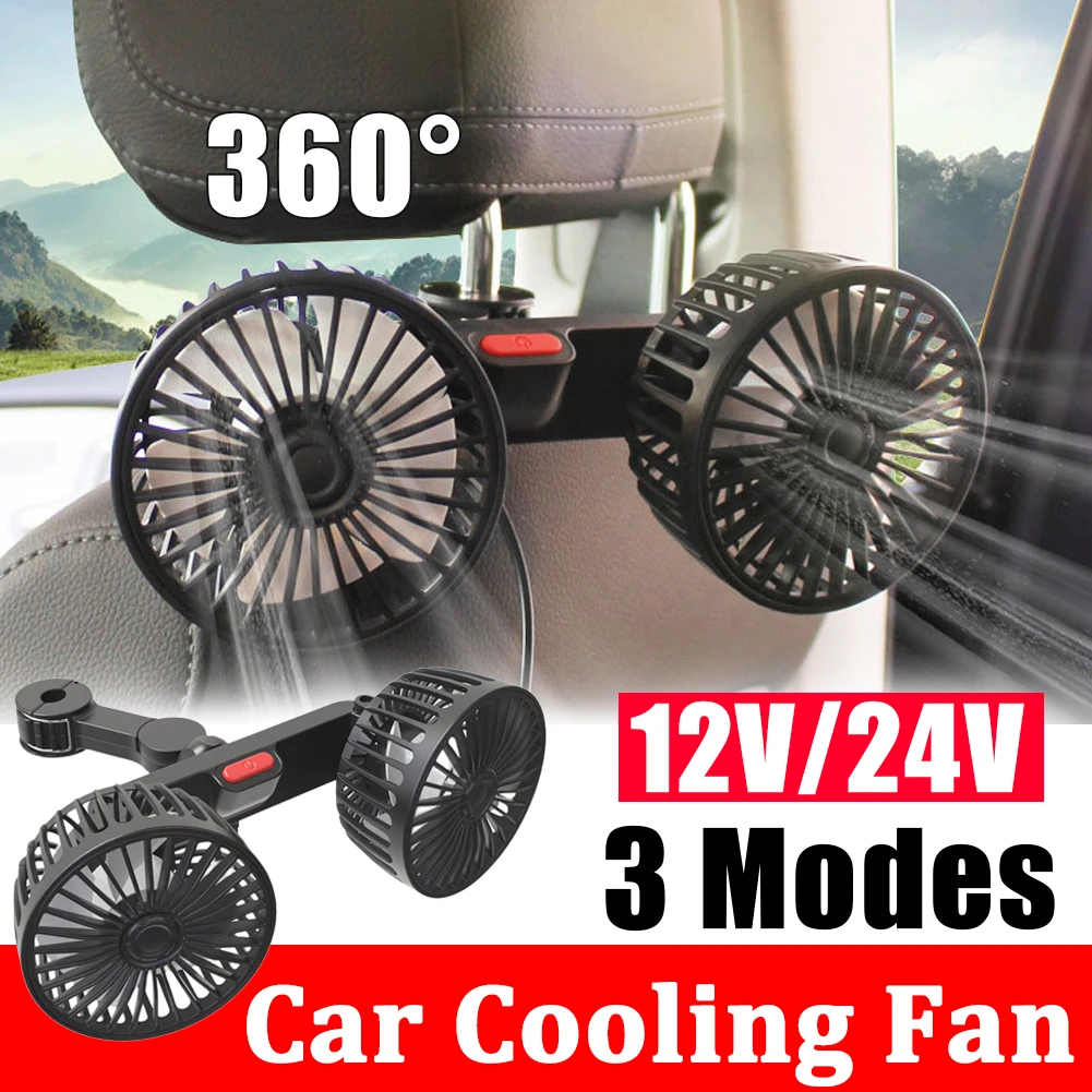5/12/24V Car Fan Cooling Car Fan Dual Head USB Car Fan 3 Speeds ...