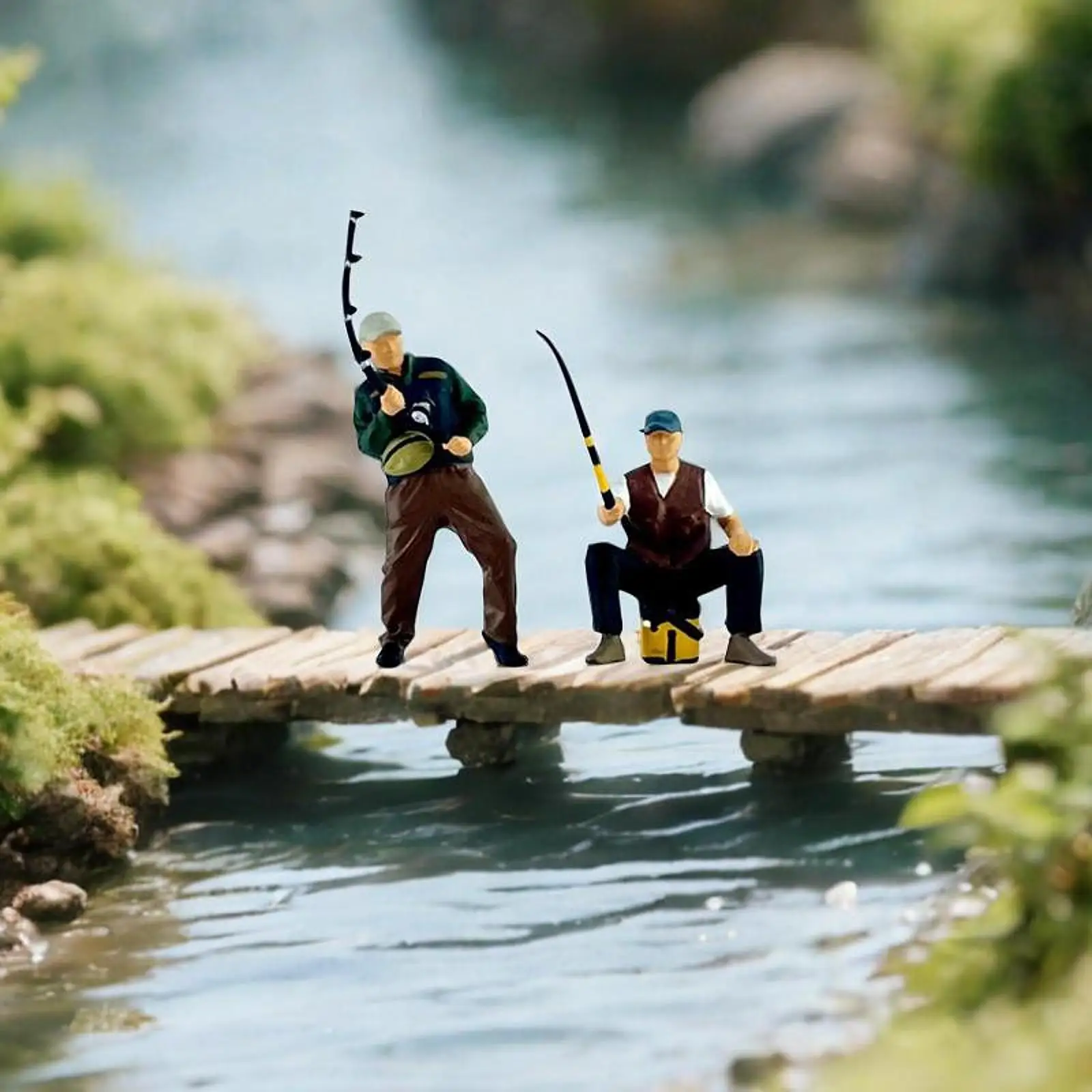 2Pcs 1/64 Male Angler Diorama Figures Fishing Character Miniatures ...