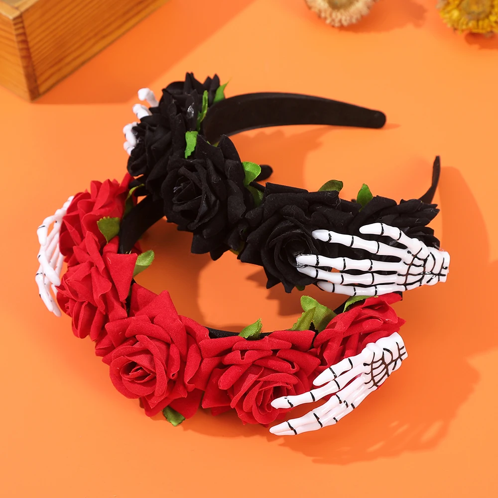 Halloween-Skeleton-hand-Simulated-Flowers-Headbands-New-Hairbands-for ...