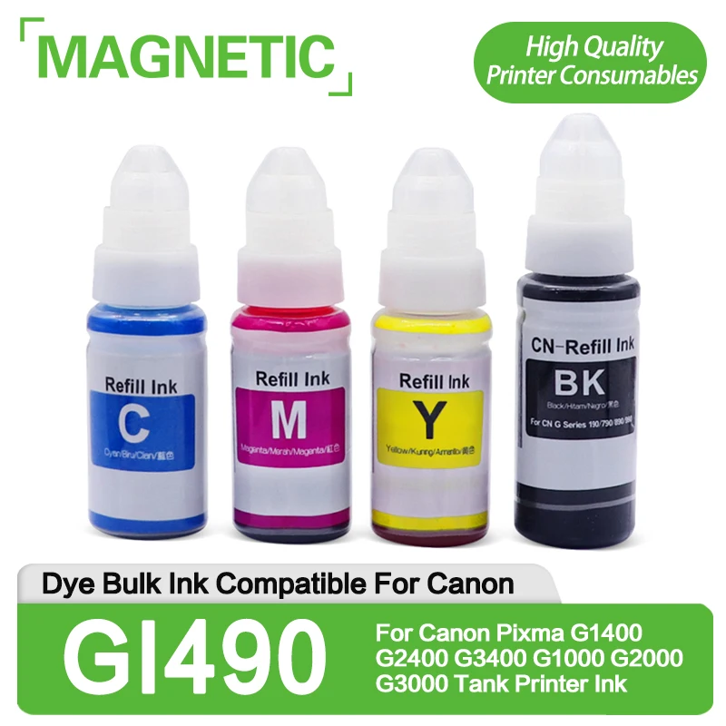 5pc-2BK-C-M-Y-GI490-GI-490-Dye-Bulk-Ink-Compatible-For-Canon-Pixma ...
