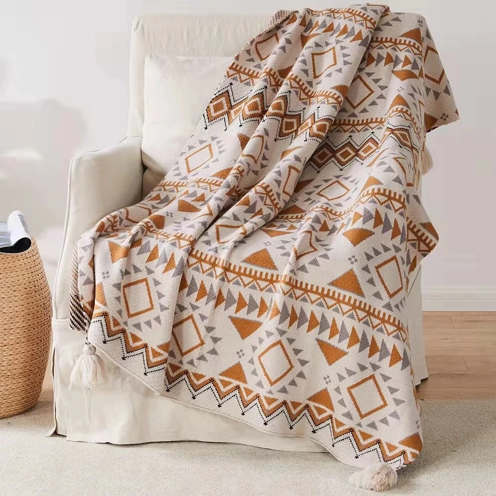Plaid Tassel Knitted Blankets Bohemian Soft Tapestry Geometric Nap ...