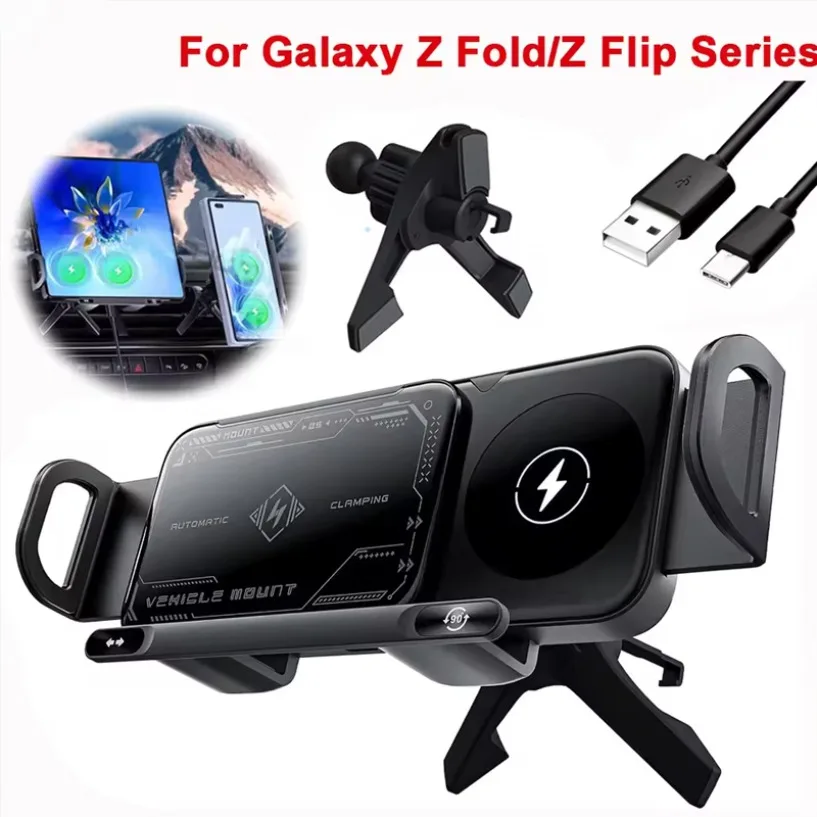 Fast Dual Coil Car Wireless Charger Station Magnet Foldable Cellphone ...