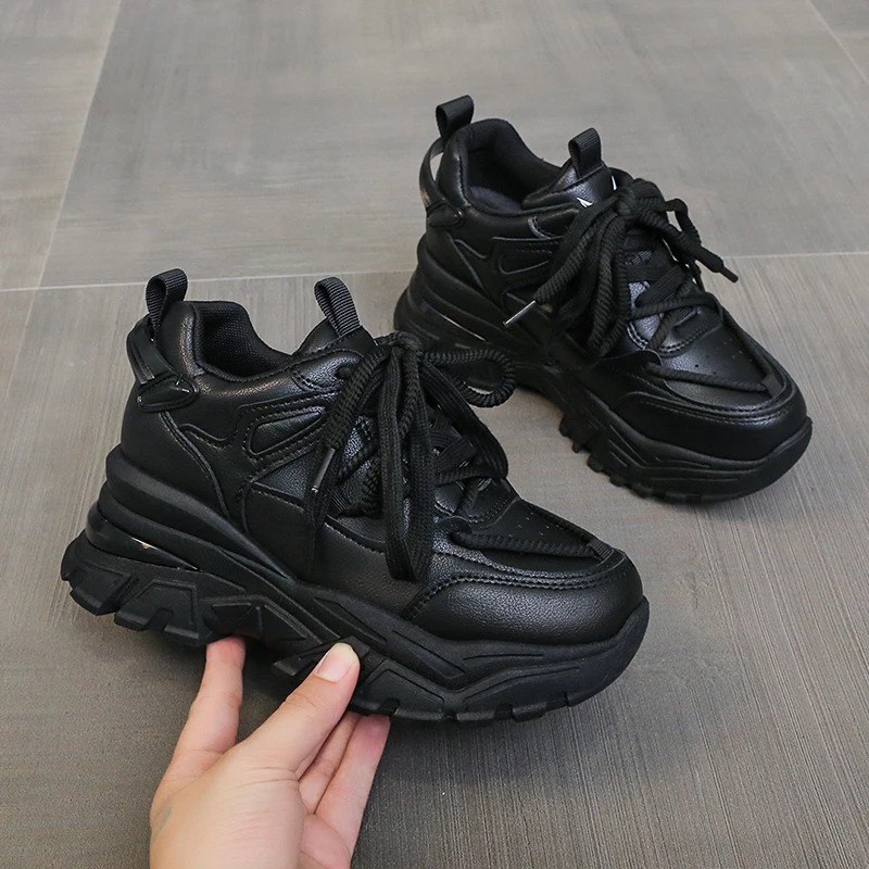 Hidden-Heels-Platform-Sneakers-for-Women-Solid-Color-Lace-Up-Vulcanized ...