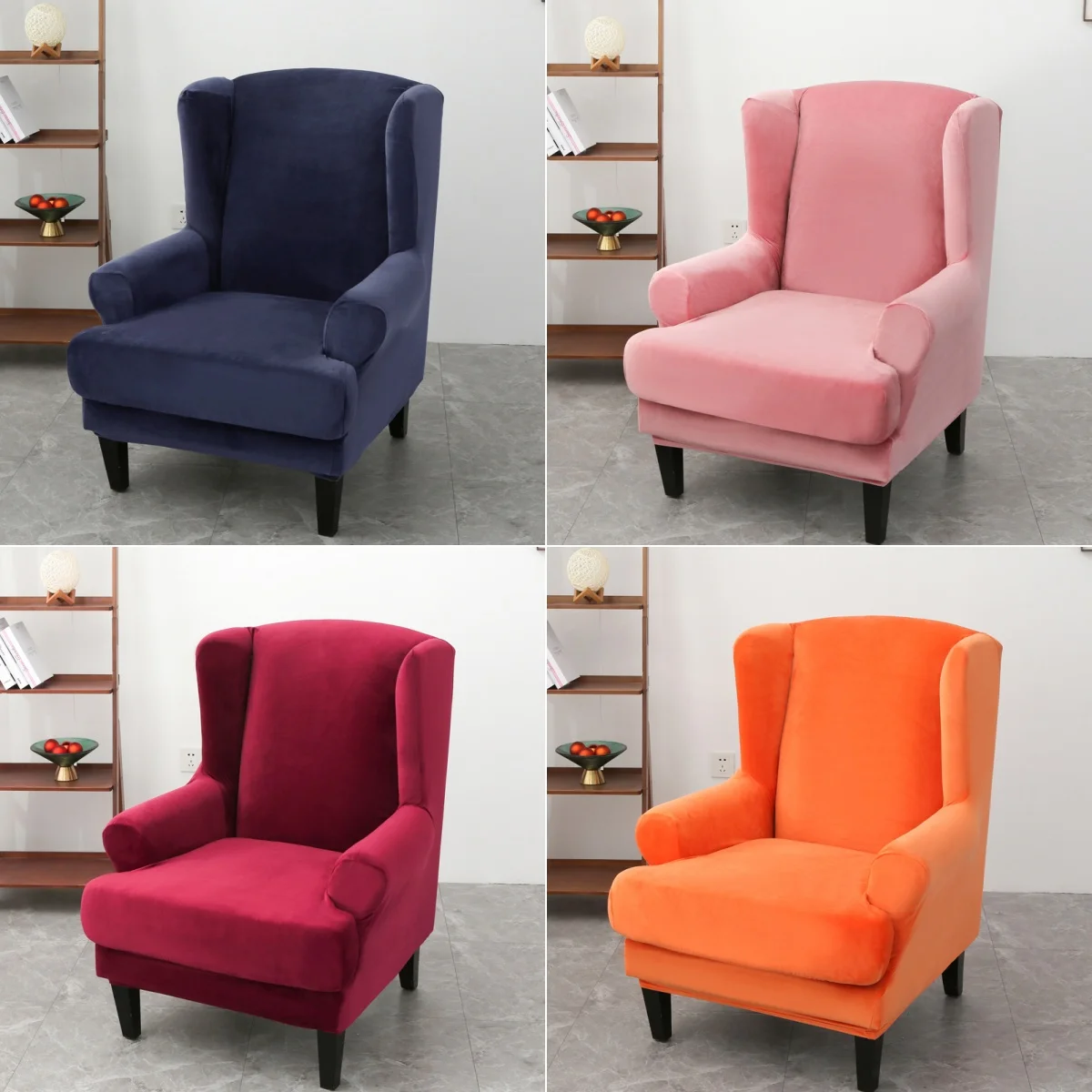 Velvet-Wing-Chair-Covers-Stretch-Spandex-Wingback-Slipcover-For-Living ...
