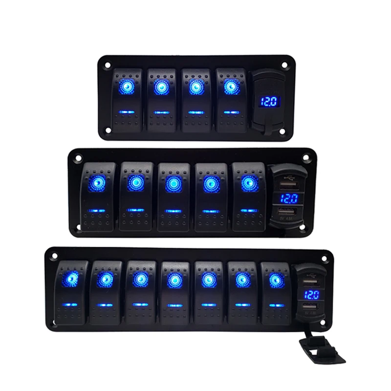 Car-LED-Rocker-Switch-Panel-With-Digital-Voltmeter-Dual-USB-Port-12V ...