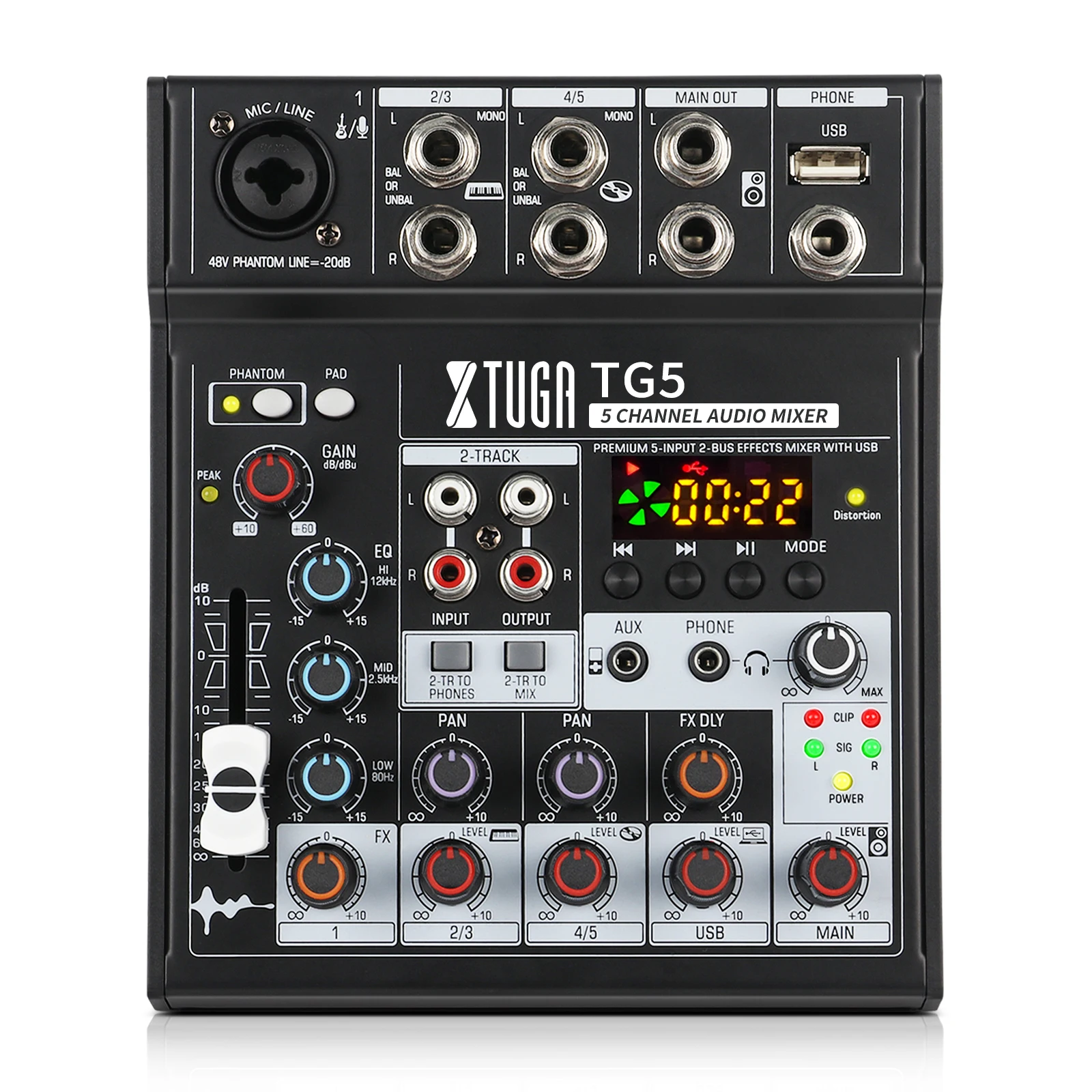 Xtuga 5 Channel Audio Mixer Portable Professional Sound Mixing Console ...