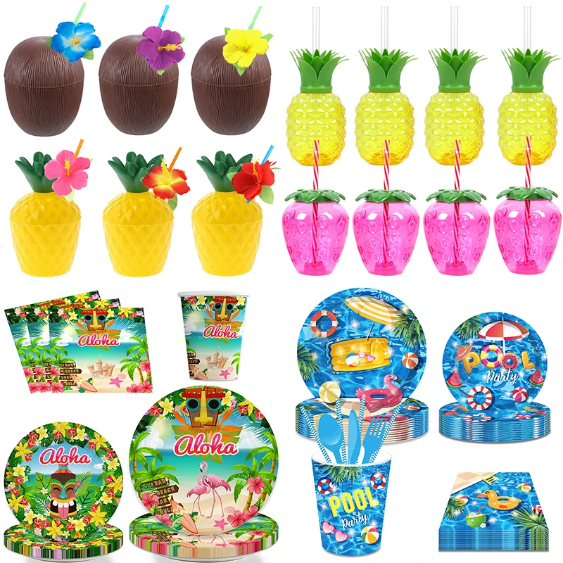 Hawaii-Party-Luau-Flamingo-Decoration-Pineapple-Coconut-Drinking-Cup ...