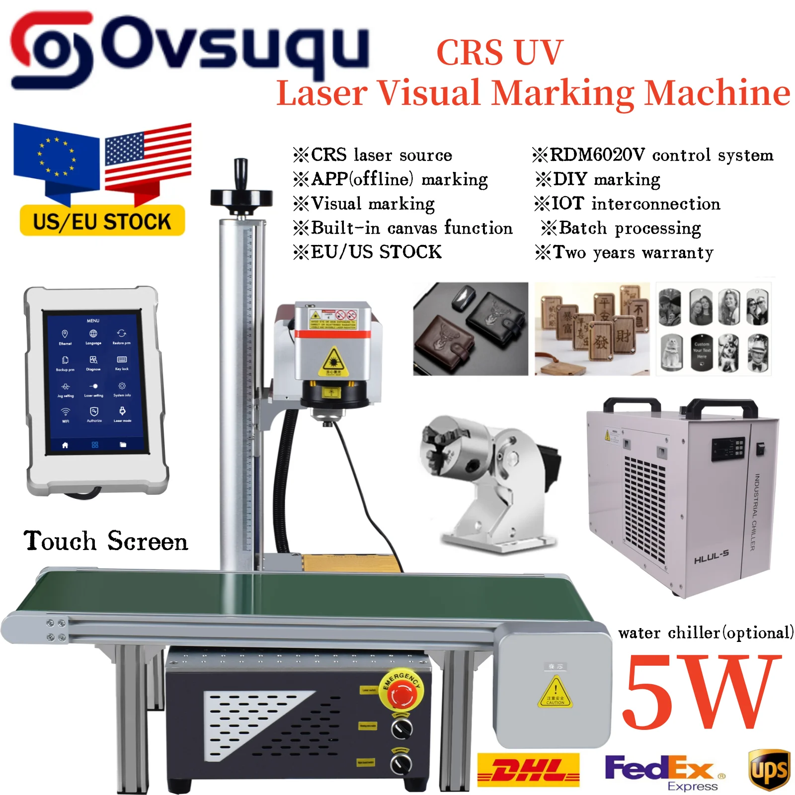 5W CRS Batch Marking Air/Water cooling UV Laser Marking Machine & Convey Belt UV Visual Laser ...