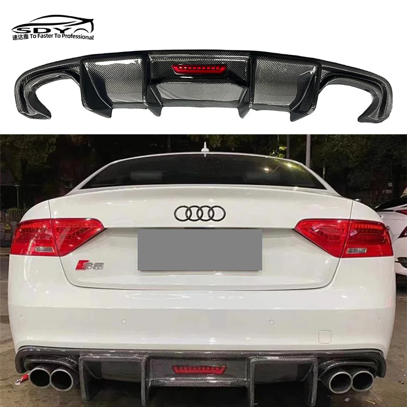A5 Sline S5 With LED Light Carbon Fiber Rear Diffuser Lip Rear Bumper ...