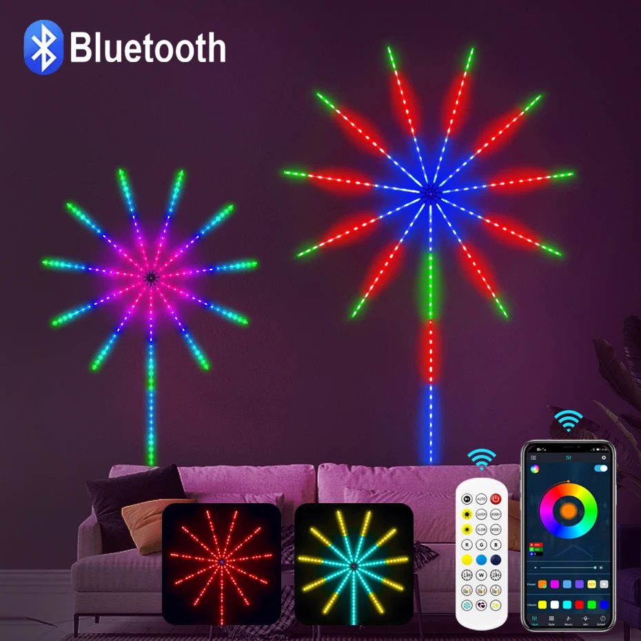 LED Fireworks Light Strip 5050 RGBIC Adhesive Tape Remote/Bluetooth ...