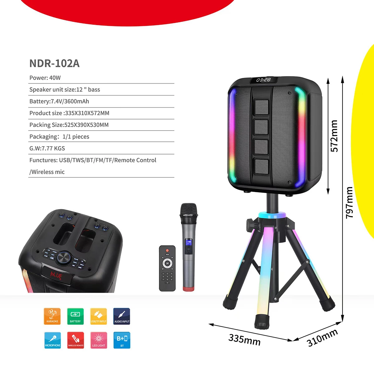 NDR-102A Portable Wireless Stand Bluetooth Speaker - OTC.LK