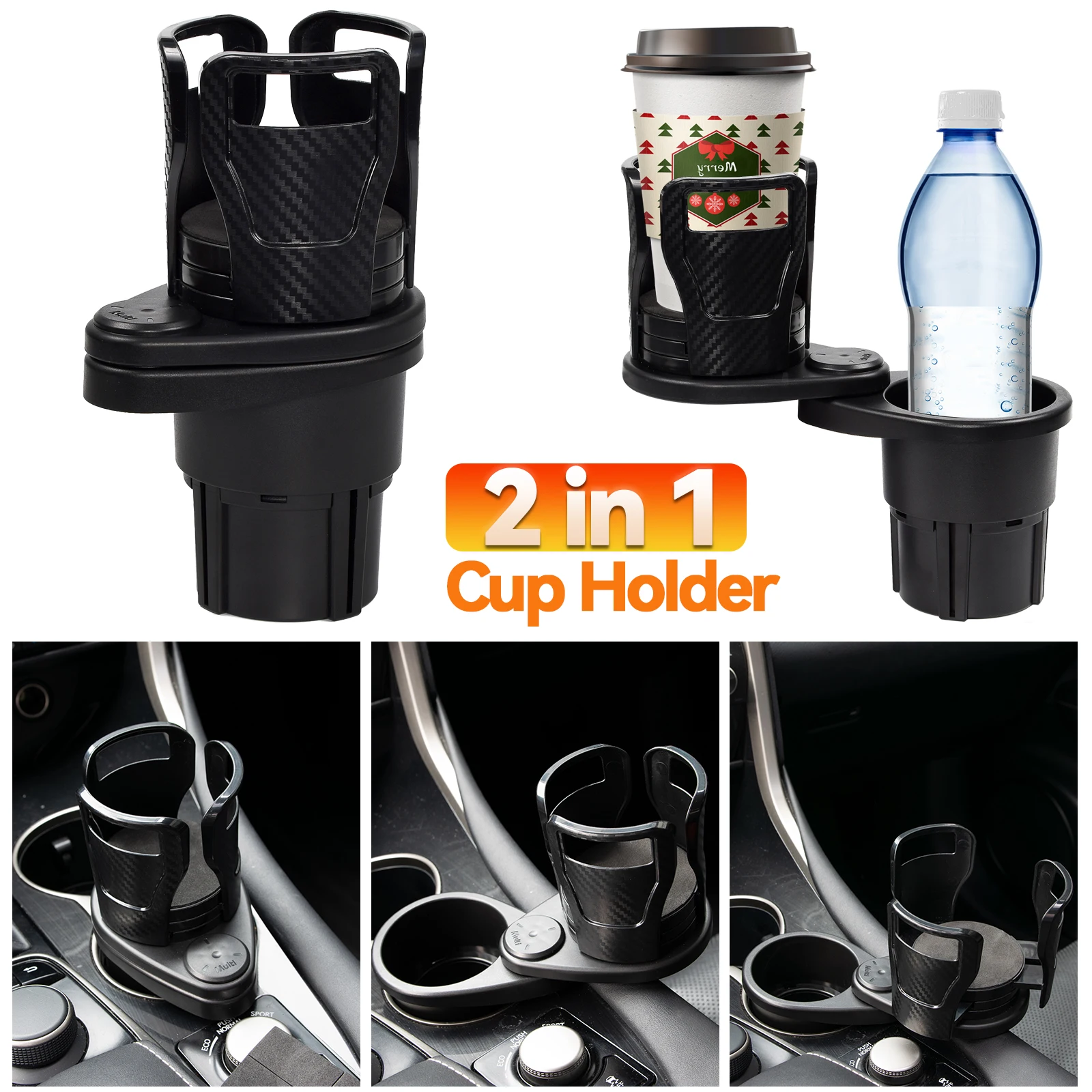 2in1 Car Dual Cup Holder Adjustable Drinking Bottle Stand Bracket ...