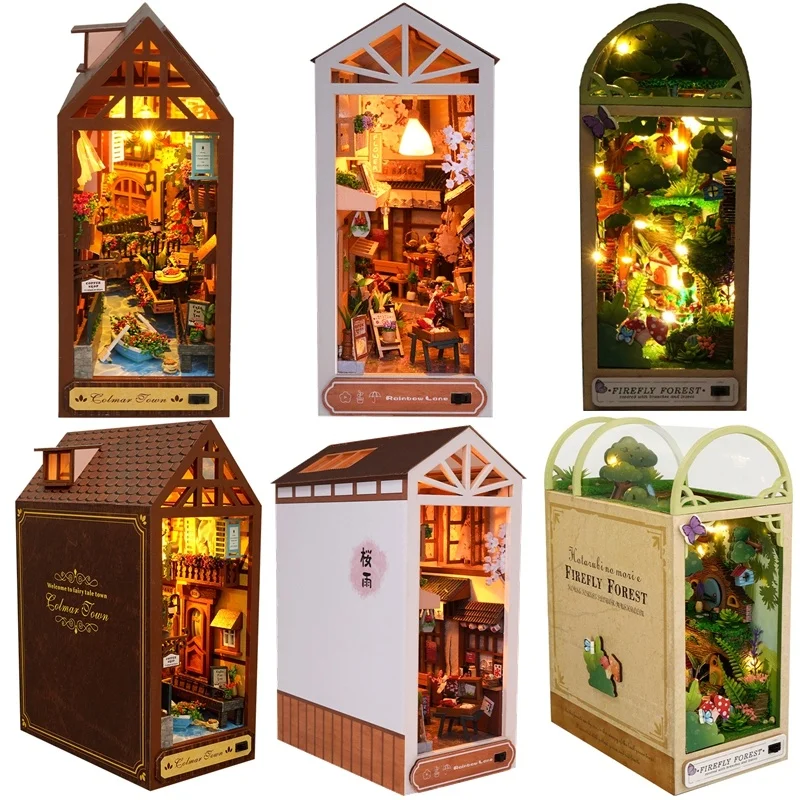 DIY-Wooden-Book-Nook-Shelf-Insert-Kit-Miniature-Street-Scene-After-Rain ...