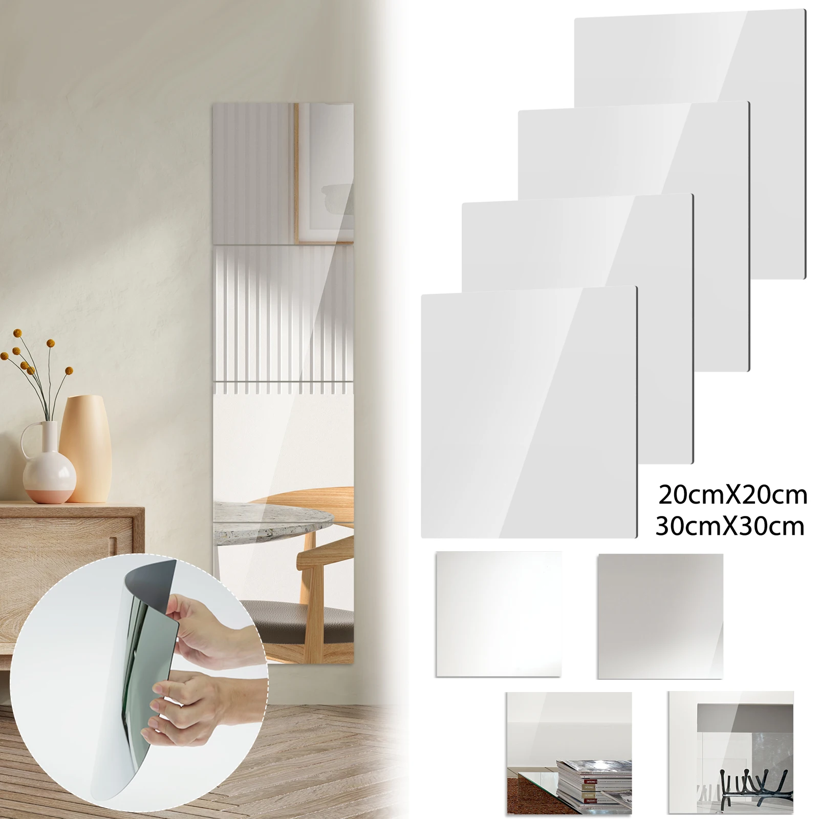 12-1pc-Wall-Sticker-Mirrors-No-Punching-Wallmirror-SelfAdhesive-Acrylic ...
