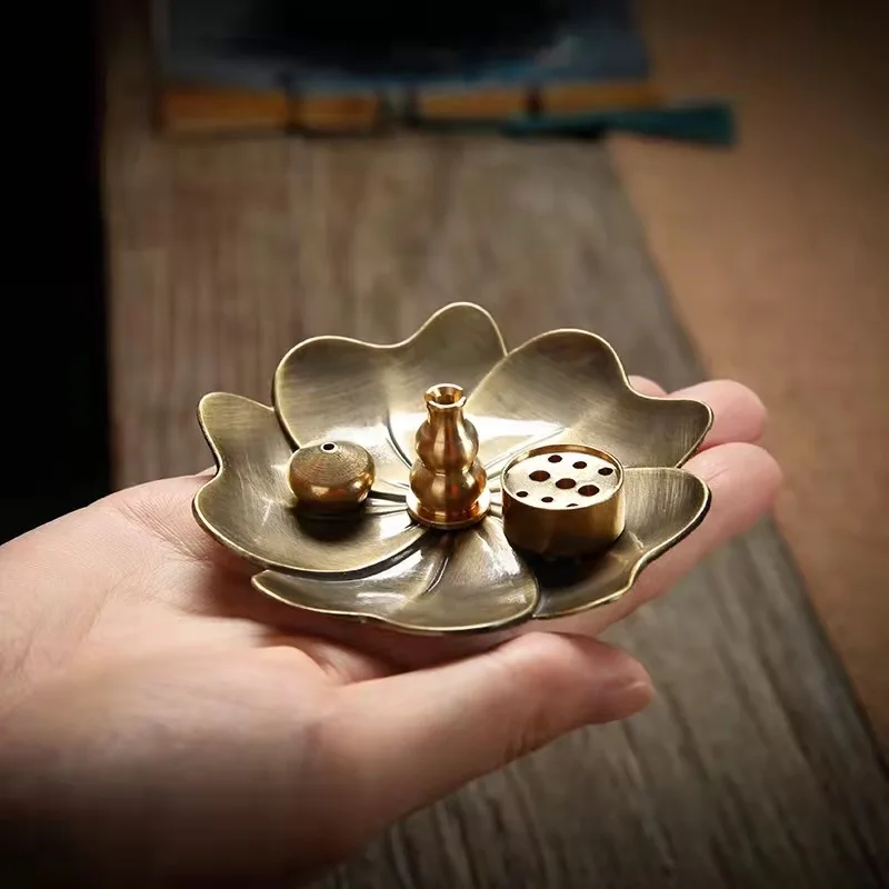 FY Antique Alloy Incense Burner Set Metal Lotus Holder Plate Fit Coil ...