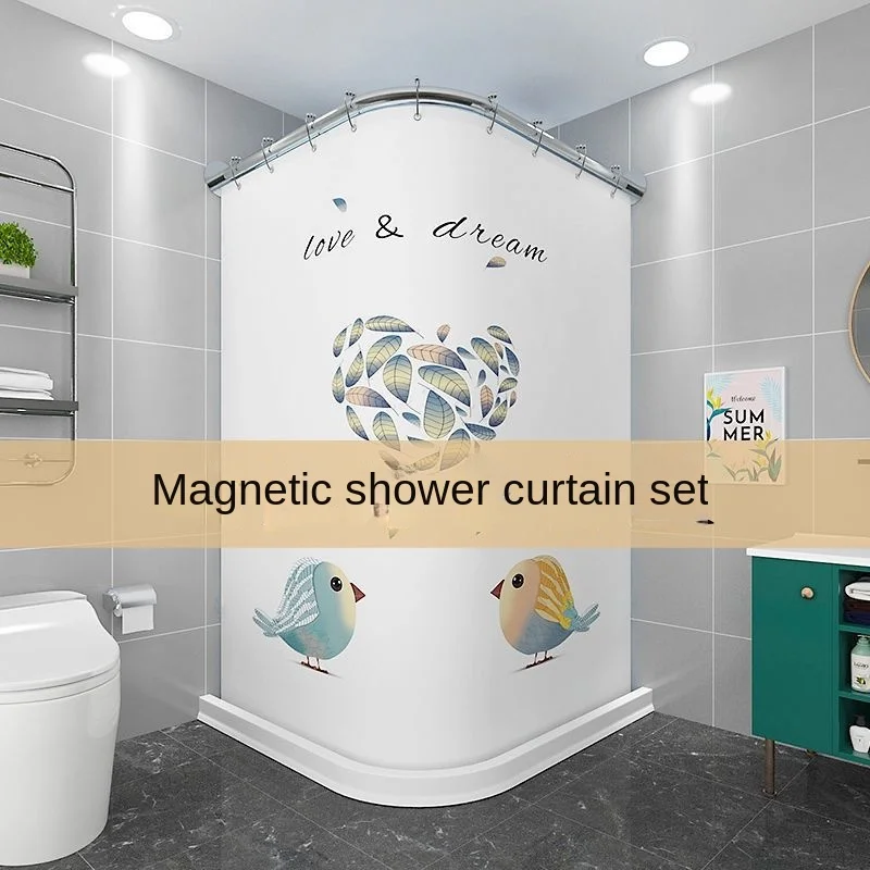 Bathroom-Invisible-Shower-Curtain-Magnetic-Absorption-Perforated-Shower ...