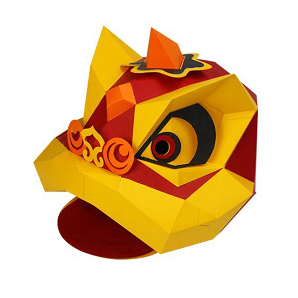 1-Set-Chinese-Lion-Dance-Head-Mask-3D-Paper-Headgear-DIY-Paper-Craft ...