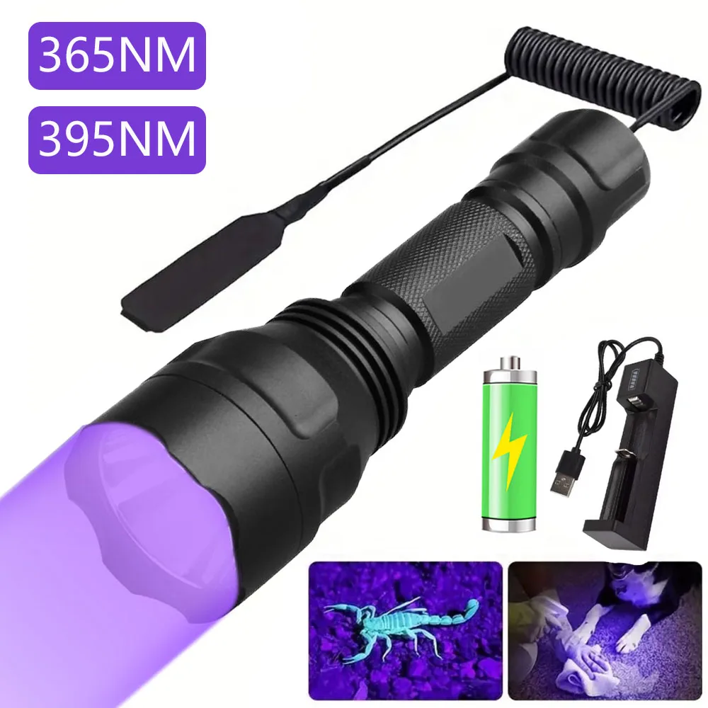 UV-395nm-365nm-Led-Flashlight-Tactical-Hunting-Torch-Mini-Torch-Black ...