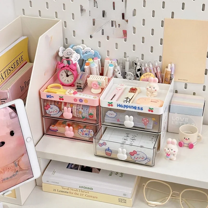 Box With Desk Storage Organizer Pink Plastic Drawers - BURIUS San-X ...