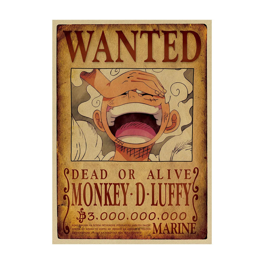 One Piece Wanter Poster Retro Anime Luffy Dead Or Alive Portrai Wall ...