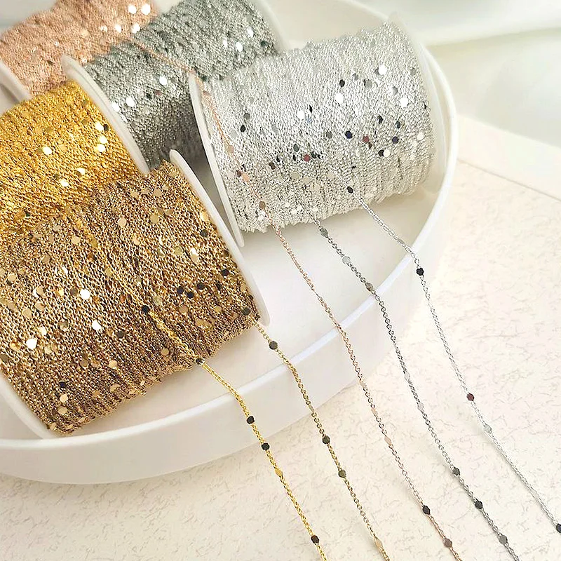 No-Fade-2Meters-Sequins-Necklace-Chain-Gold-Silver-Plated-Metal-Copper ...