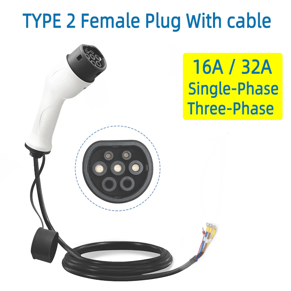 EV-Charger-Cable-Type2-Plug-32A-11kw-22KW-Female-Adapter-IEC62196-2 ...