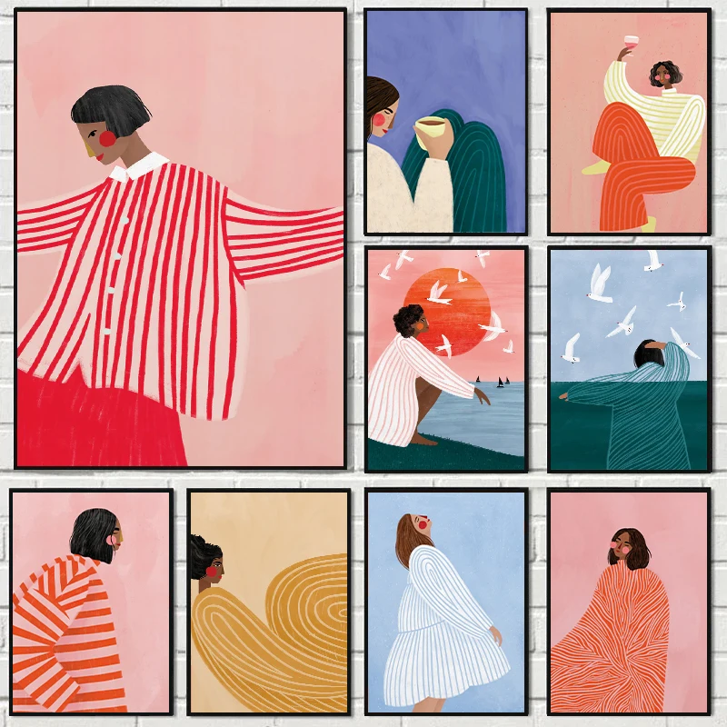 Red & Pink Striped Women Canvas Prints Minimalist Lines Smallest ...