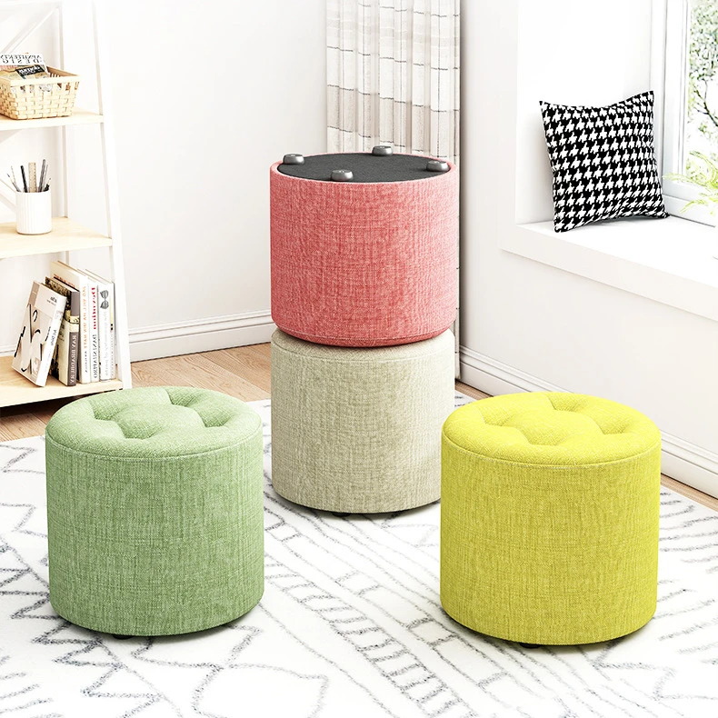 Solid Wood Small Fabric Round Stool, Simple and Modern Creative Living ...